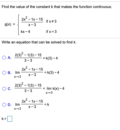 Solved Find the value of the constant k that makes the | Chegg.com