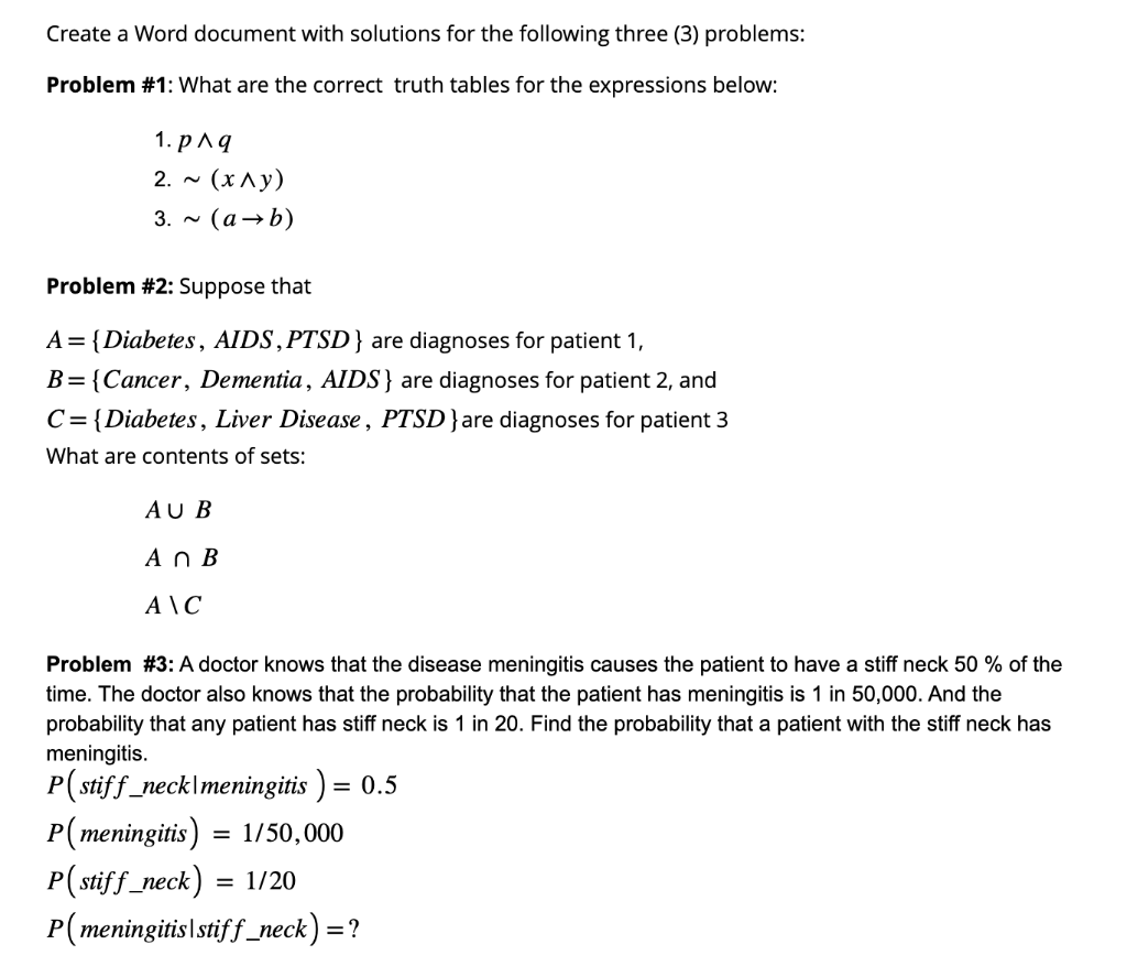 Solved Create a Word document with solutions for the | Chegg.com