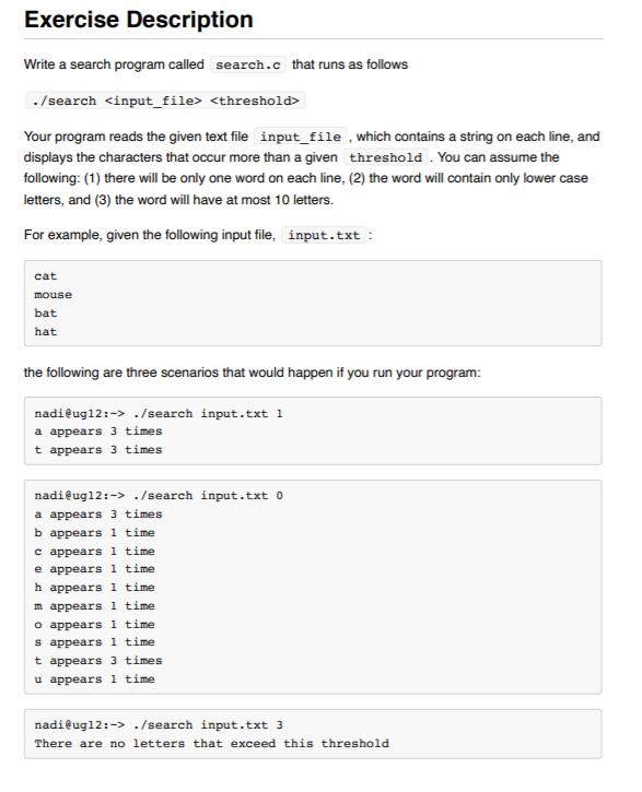 Solved Exercise Description Write a search program called | Chegg.com