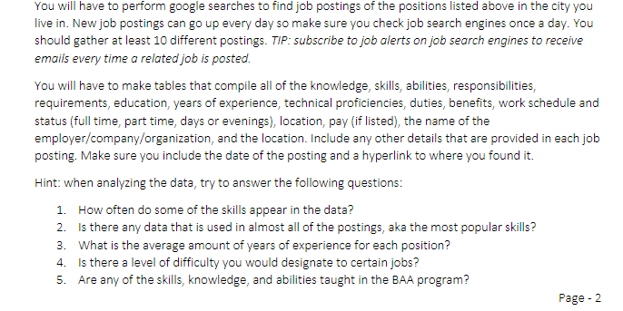 Problem Topic #1: Job Searching Scenario: you work as | Chegg.com