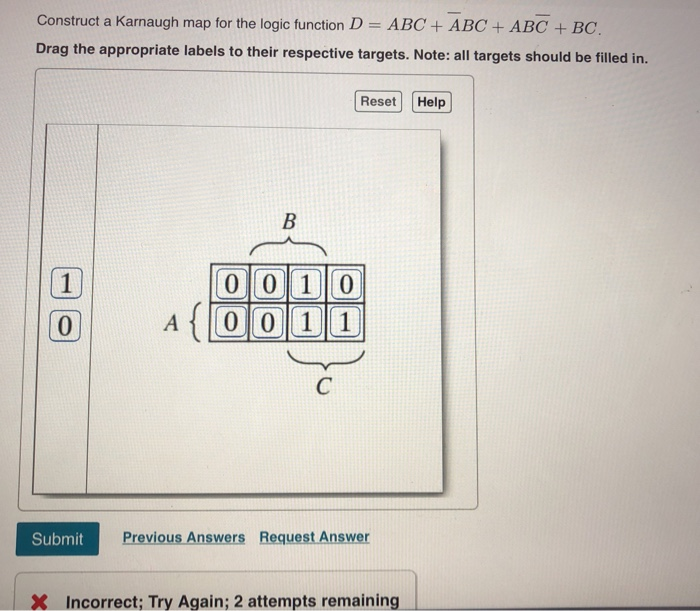 Solved Construct a Karnaugh map for the logic function D ABC | Chegg.com