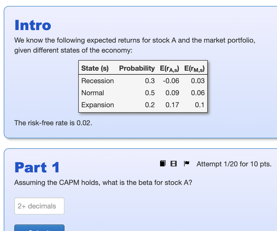 Solved We know the following expected returns for stock A | Chegg.com