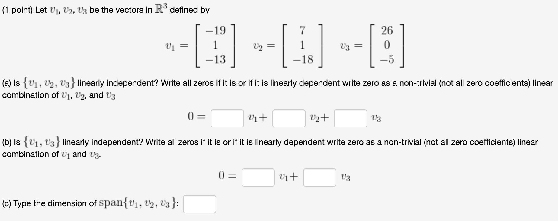 Solved (1 point) Let U1, U2, U3 be the vectors in R3 defined | Chegg.com