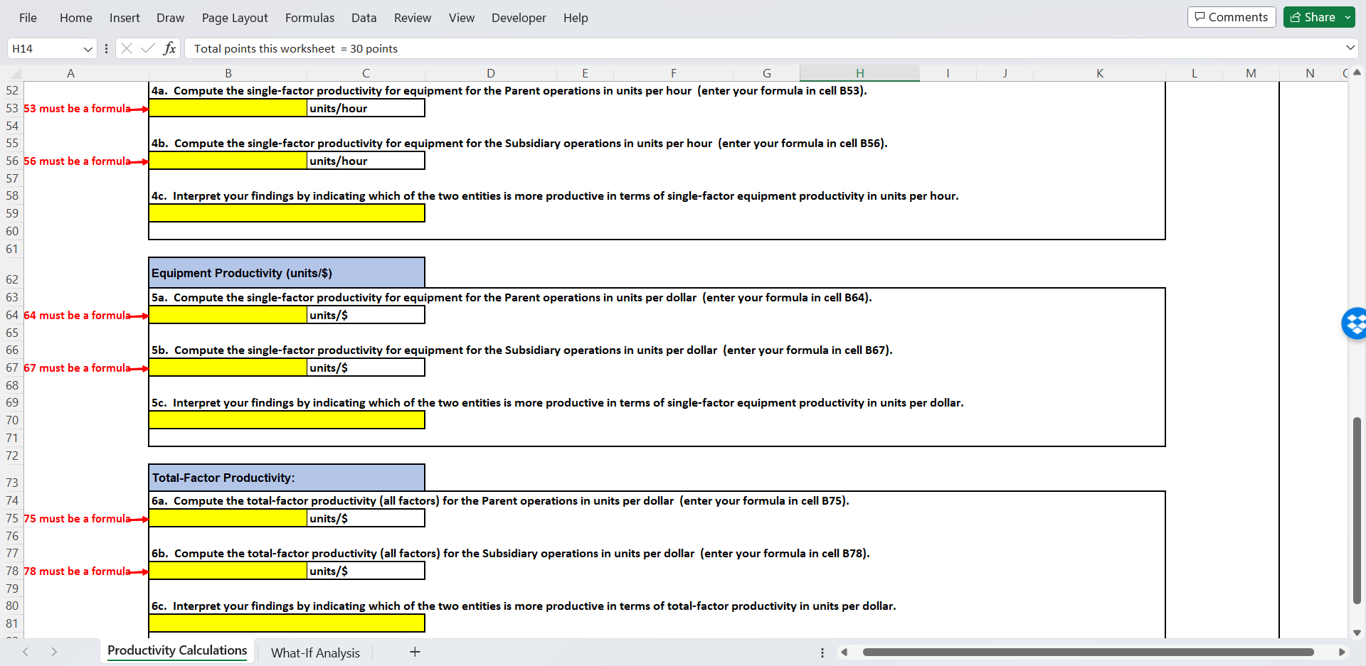 ts: Productivity Calculation Tab ( 30 points) + | Chegg.com