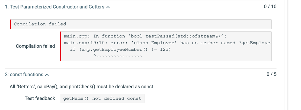 Solved 1: Test Parameterized Constructor and Getters 0/10 | Chegg.com