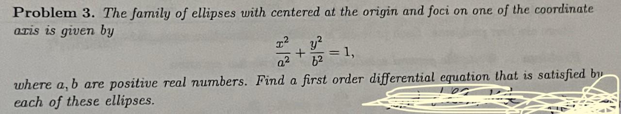 Solved Problem 3. The family of ellipses with centered at | Chegg.com