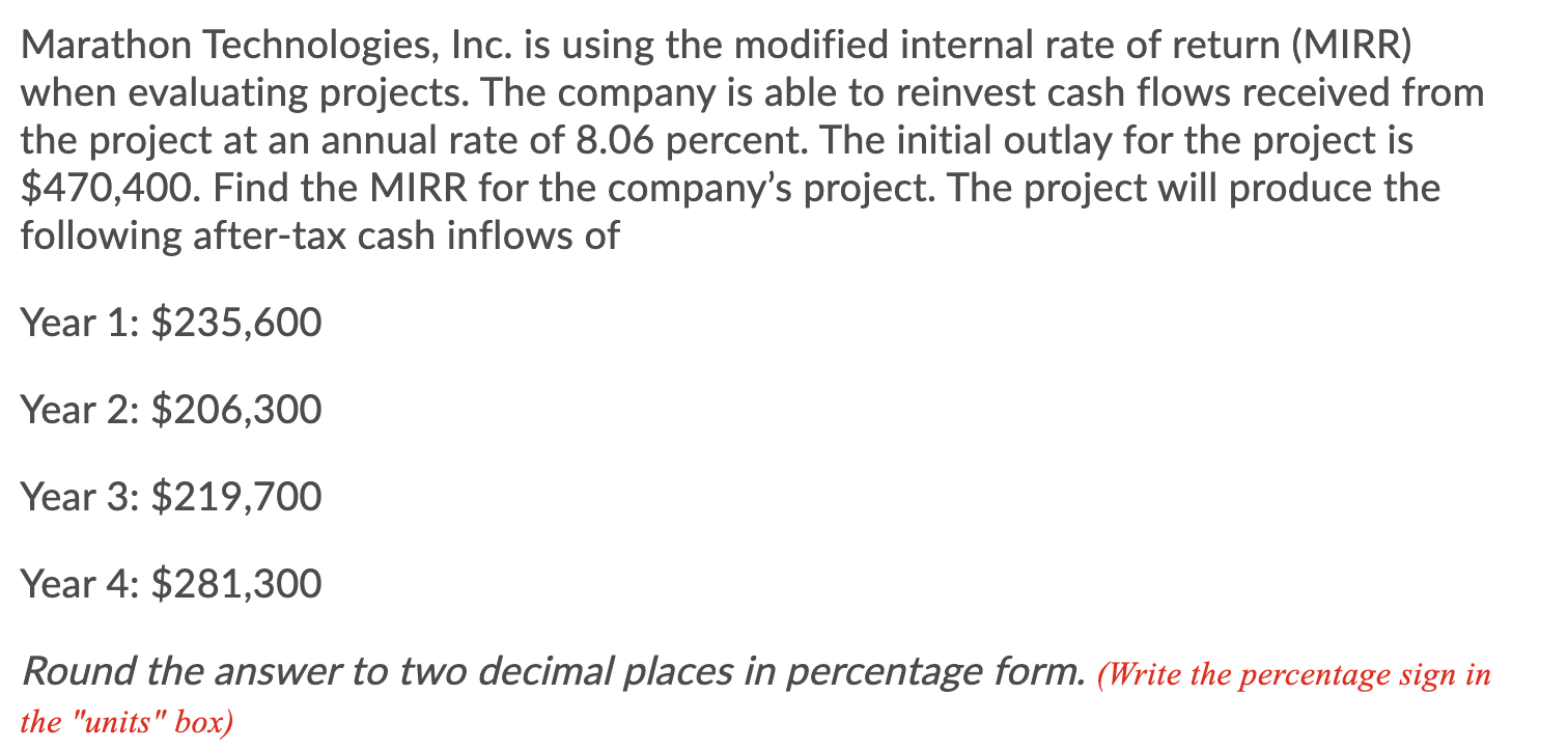 Solved Marathon Technologies, Inc. is using the modified | Chegg.com