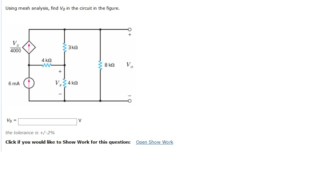 Solved Using mesh analysis, find Vo in the circuit in the | Chegg.com