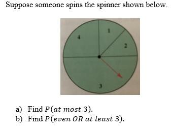 Solved Suppose someone spins the spinner shown below. 2 3 a) | Chegg.com