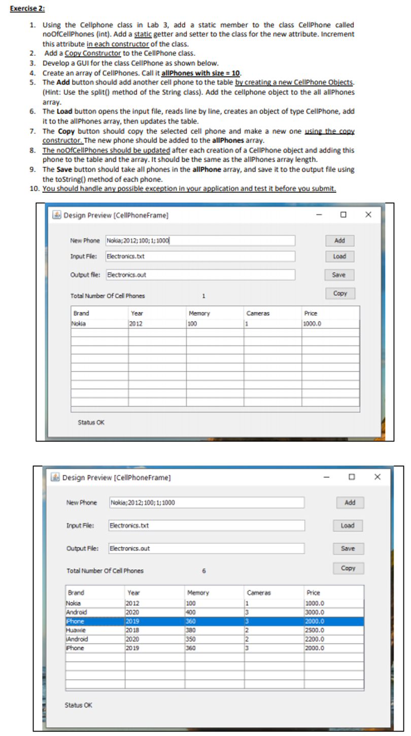 Solved Exercise 2: 1. Using the Cellphone class in Lab 3, | Chegg.com
