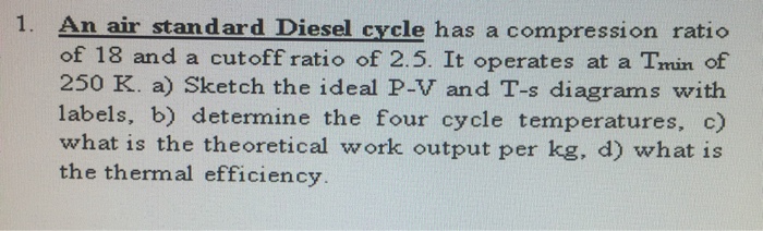 Solved An air standard Diesel cycle has a compression ratio | Chegg.com