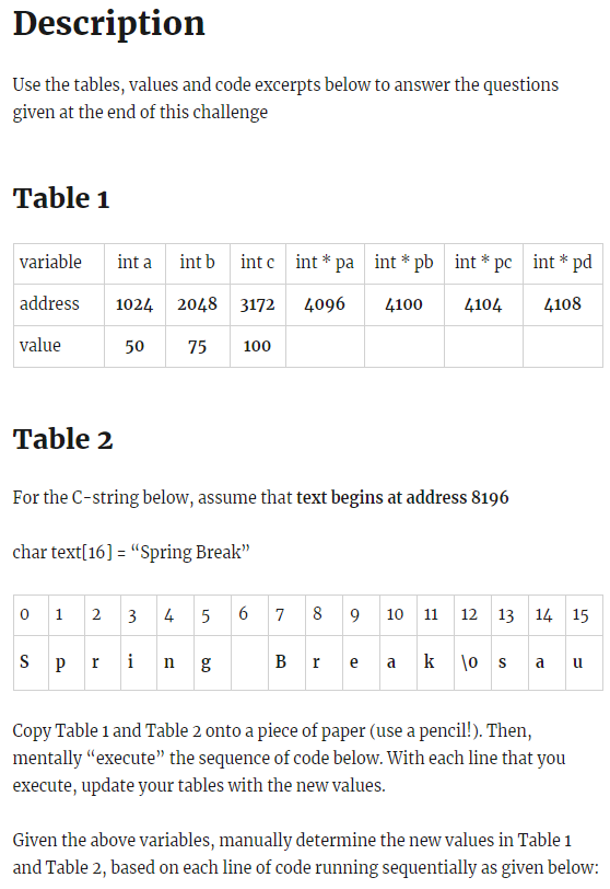 Description Use the tables, values and code excerpts | Chegg.com