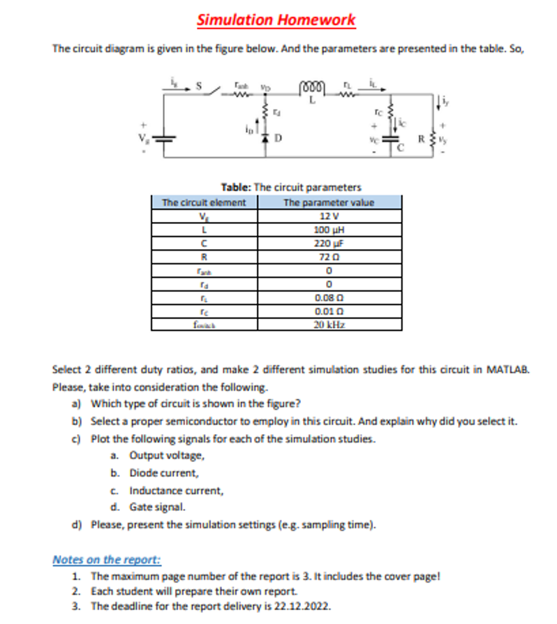 Solved Simulation Homework The circuit diagram is given in | Chegg.com