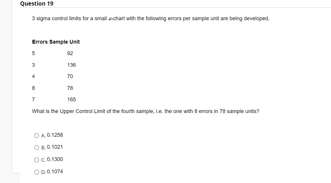 Solved Question 19 3 sigma control limits for a small | Chegg.com