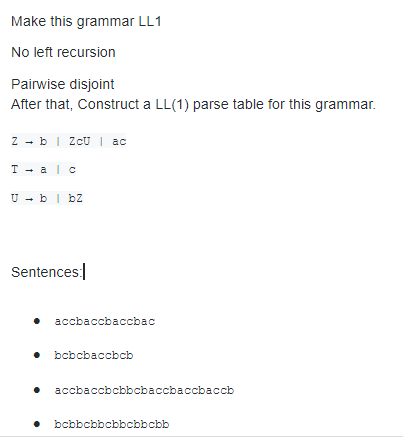 Solved Make this grammar LL1 No left recursion Pairwise | Chegg.com