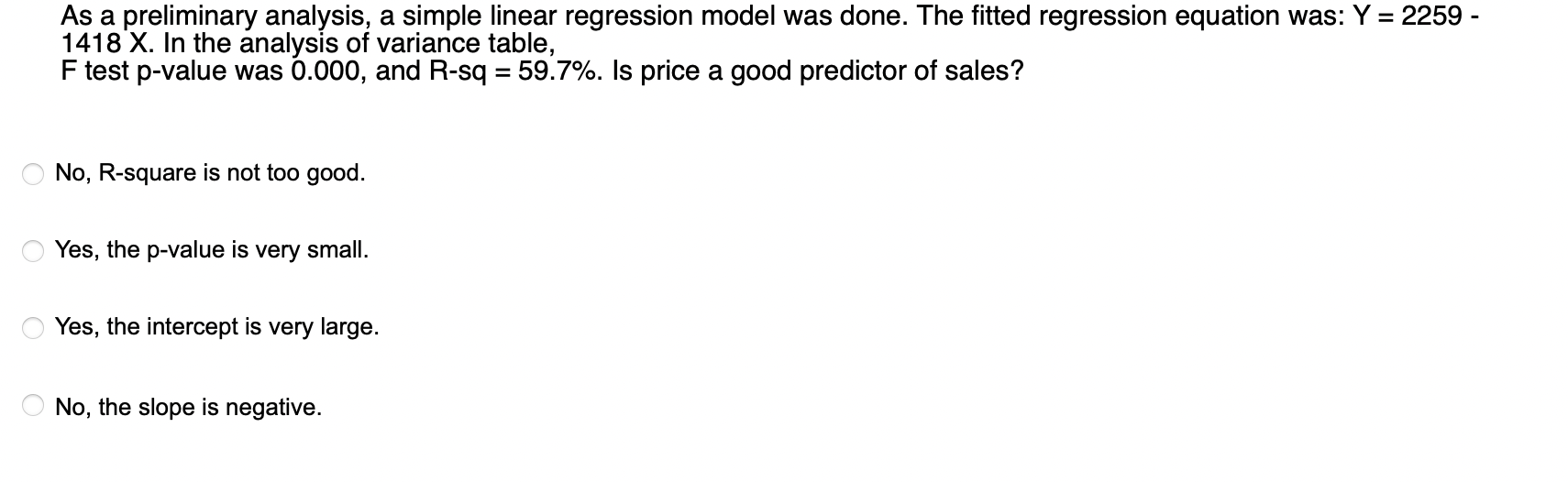Solved As a preliminary analysis, a simple linear regression | Chegg.com