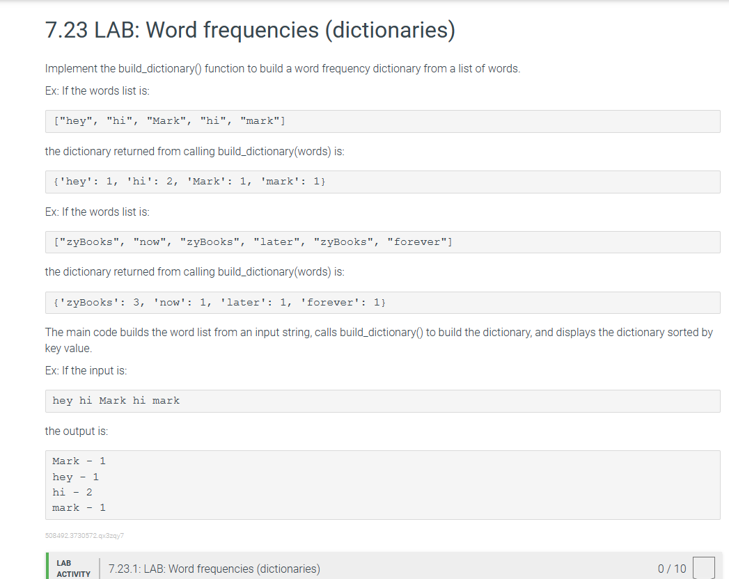 Solved Word frequencies(dictionaries) Implement the | Chegg.com