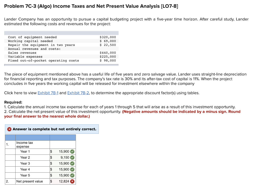 Solved Problem 7C-3 (Algo) Income Taxes and Net Present | Chegg.com