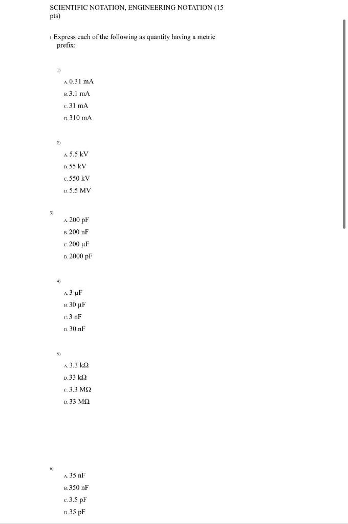Solved SCIENTIFIC NOTATION, ENGINEERING NOTATION (15 pts) | Chegg.com