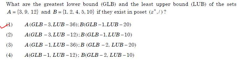 What are the greatest lower bound (GLB) and the least | Chegg.com