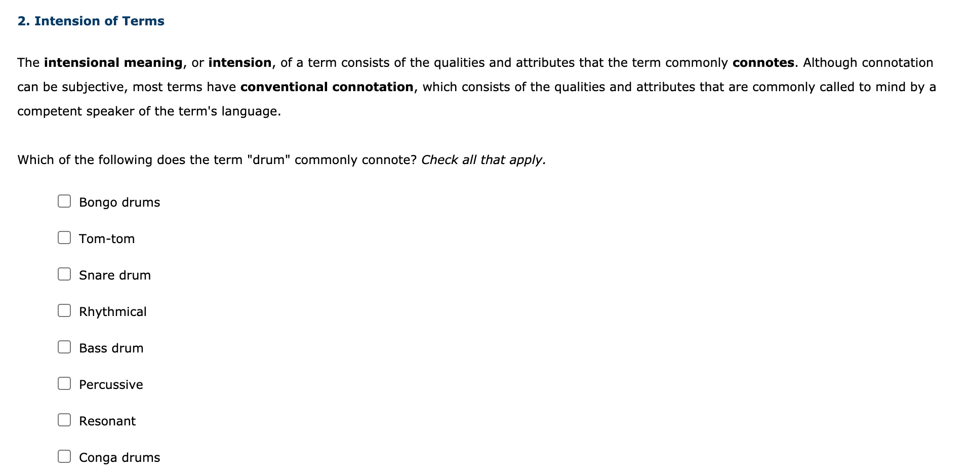 Solved 2. Intension of Terms The intensional meaning, or | Chegg.com