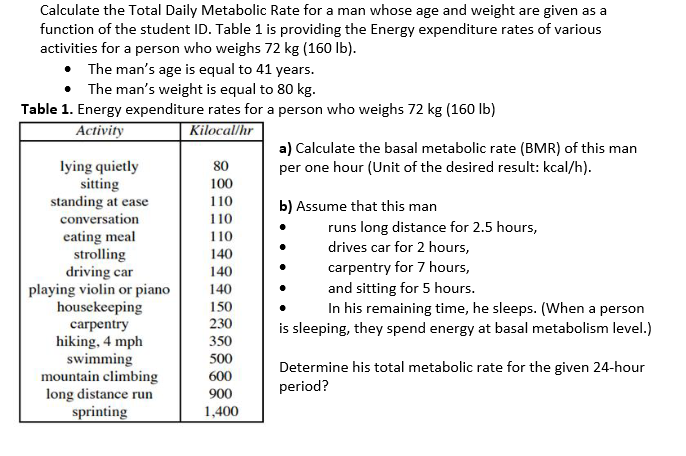 Solved Calculate the Total Daily Metabolic Rate for a man | Chegg.com