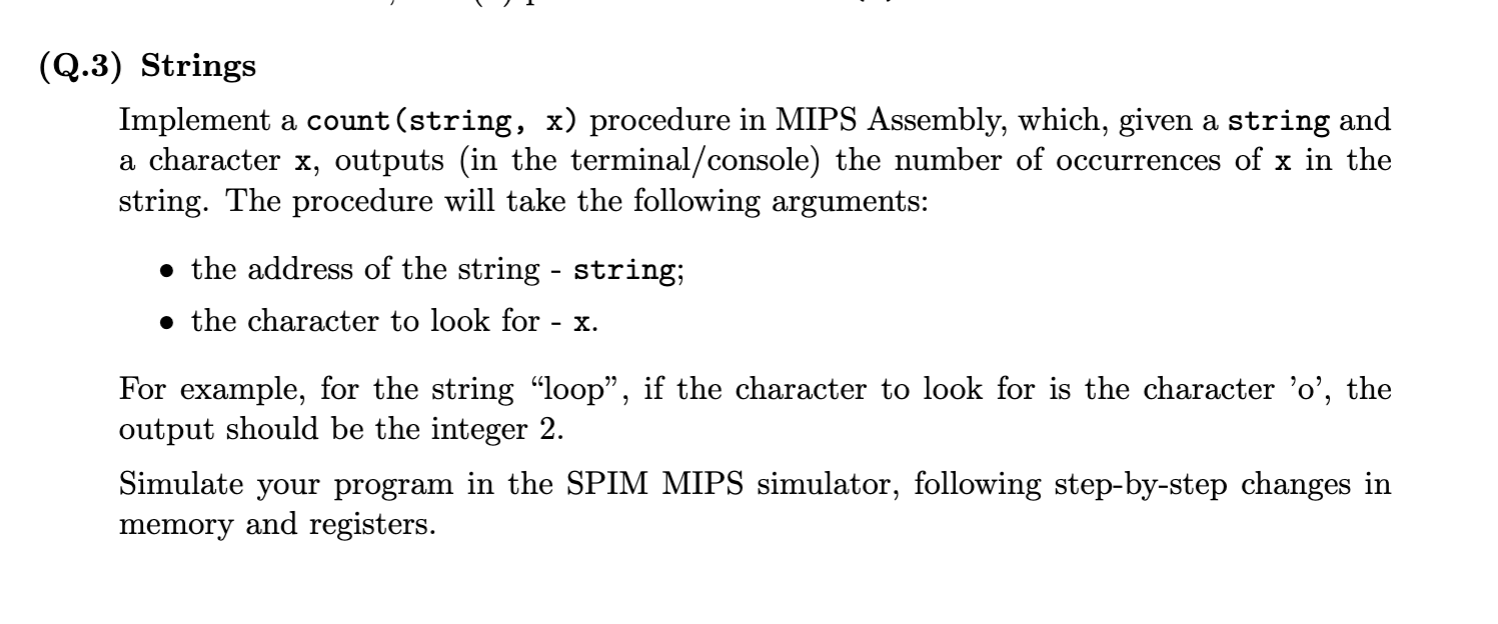 Solved (Q.3) ﻿StringsImplement a count (string, ﻿x) | Chegg.com