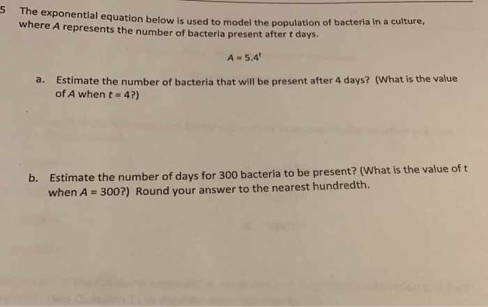 Solved 5 The exponential equation below is used to model the | Chegg.com