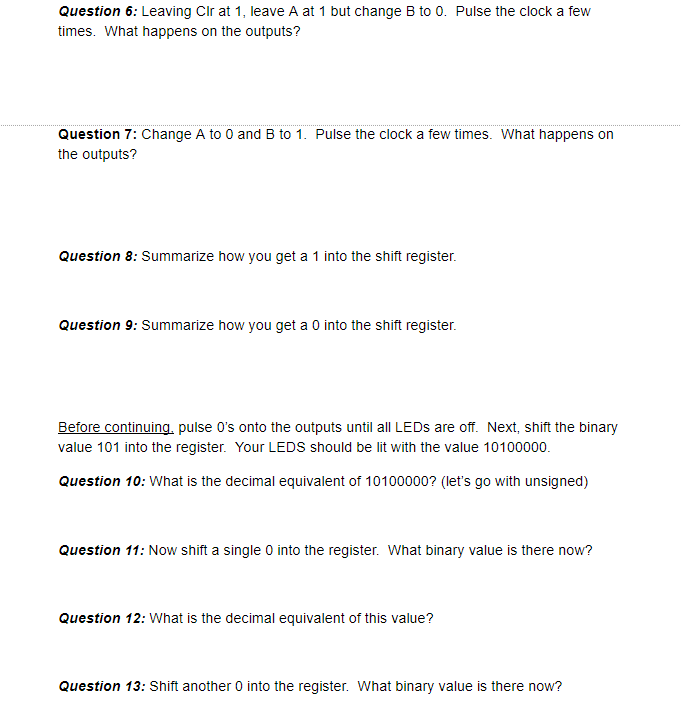 Solved Part A: SIPO Shift Register In this first experiment | Chegg.com