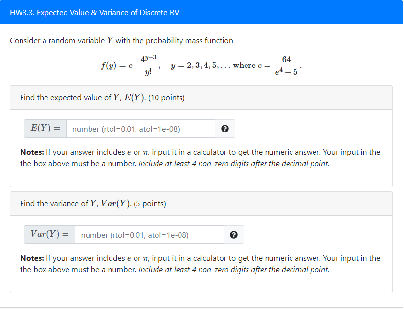 Solved HW3.3. Expected Value & Variance of Discrete RV | Chegg.com