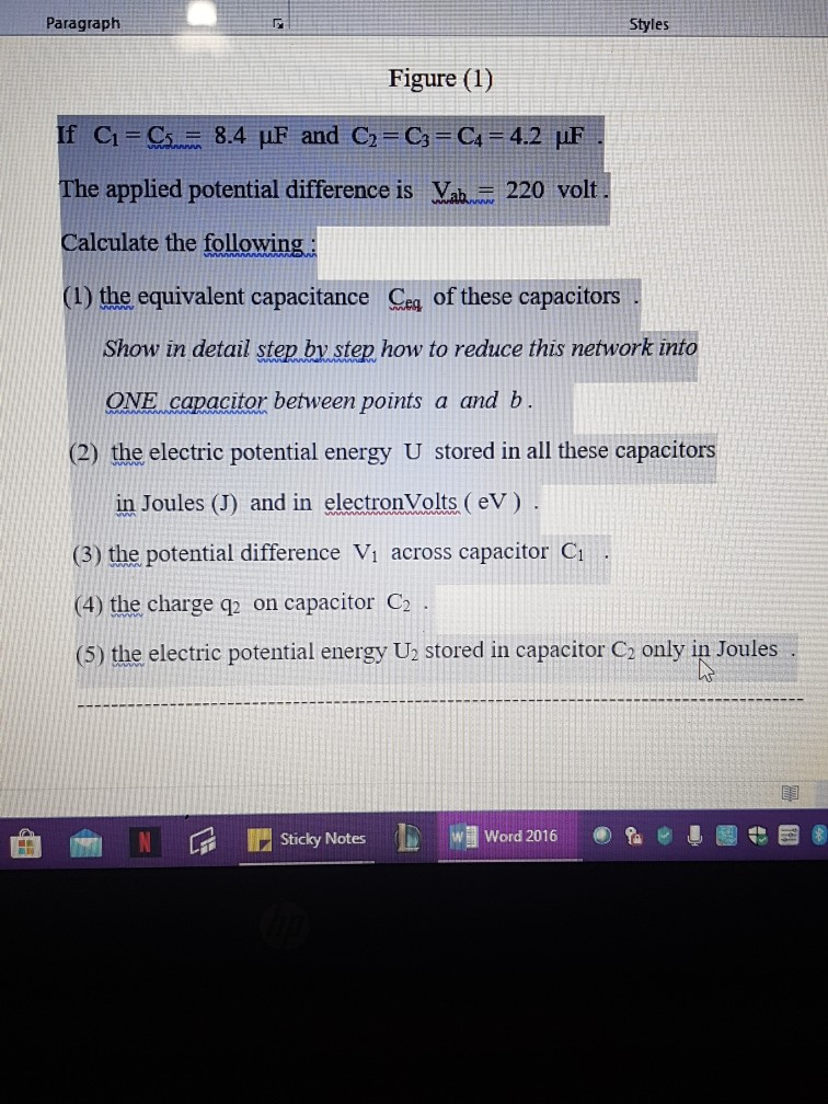 Solved Paragraph Styles Figure (1) If C1=Cs = 8.4 uF and C2 | Chegg.com