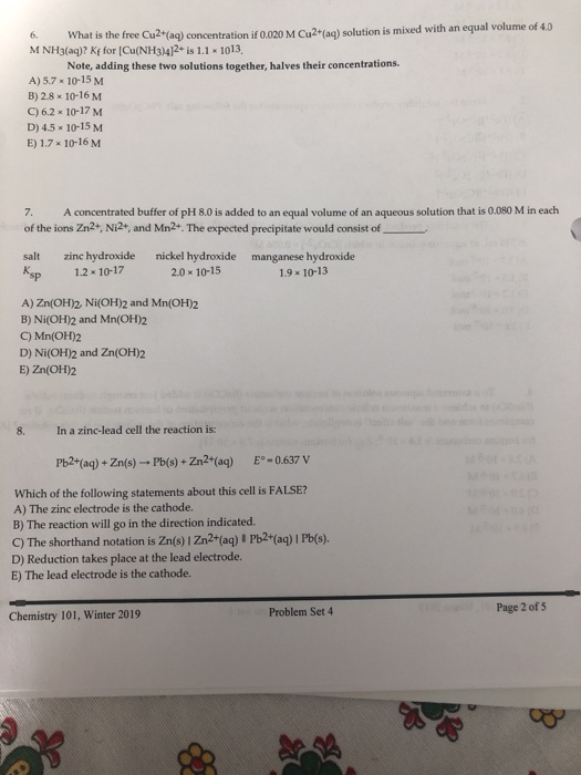 concentration if 0.020 M Cu2+(aq) solution is mixed | Chegg.com