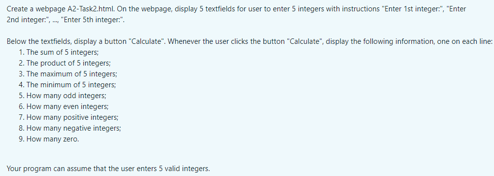 Solved Create a webpage A2-Task1.html. On the webpage, | Chegg.com
