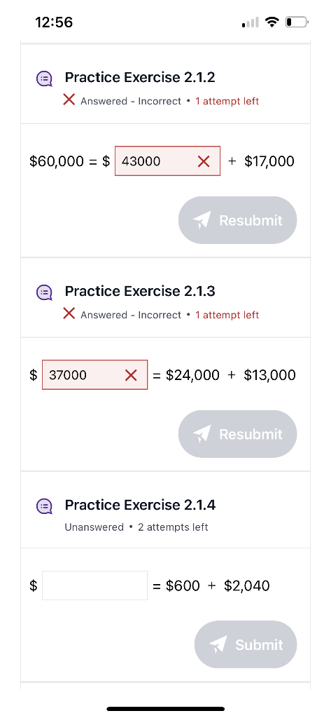 Solved Practice Exercise 2.1.2 X Answered − Incorrect ⋅1 | Chegg.com