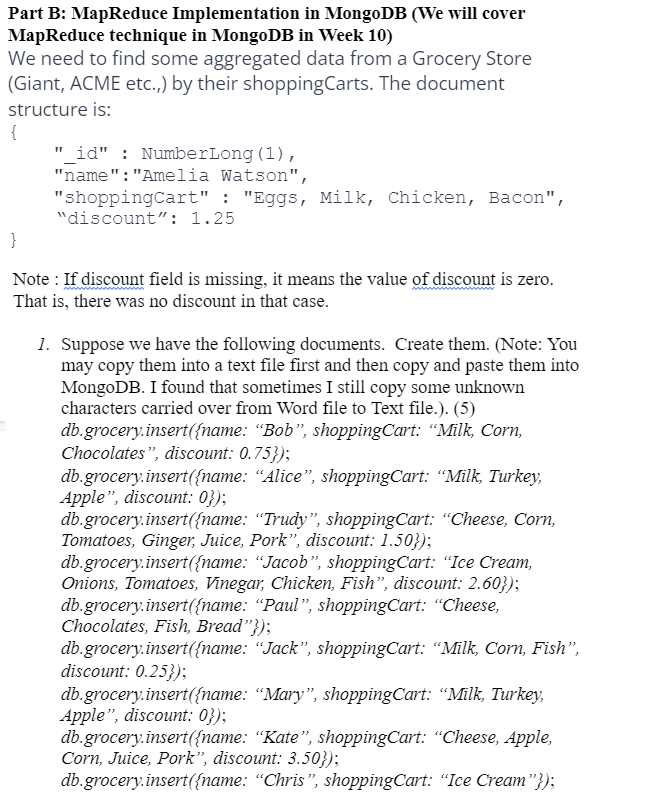 Solved Part 5 ***For each question submit a MongoDB command | Chegg.com