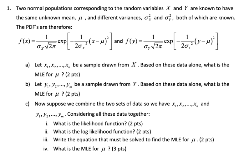 Solved Two normal populations corresponding to the random | Chegg.com