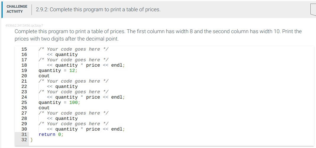 Solved Complete This C Program To Print A Table Of Prices