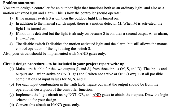 Solved Problem statement You are to design a controller for | Chegg.com
