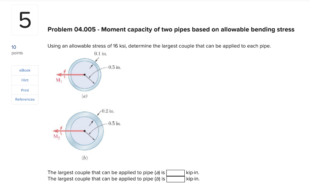 Solved Problem 04.005 - Moment capacity of two pipes based | Chegg.com