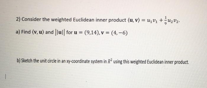Solved 2) Consider the weighted Euclidean inner product(u, | Chegg.com
