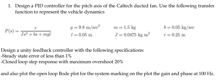 Solved Design a PID controller for the pitch axis of the | Chegg.com