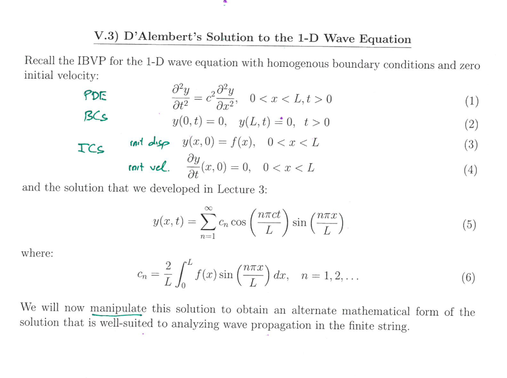 Solved 1. Using D'Alembert's solution, plot the displacement | Chegg.com