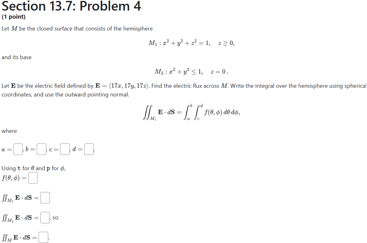 Solved Section 13.7: Problem 4 (1 point) Let M be the closed | Chegg.com