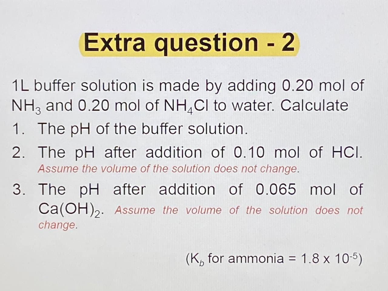 Solved Extra question - 2 1L buffer solution is made by | Chegg.com