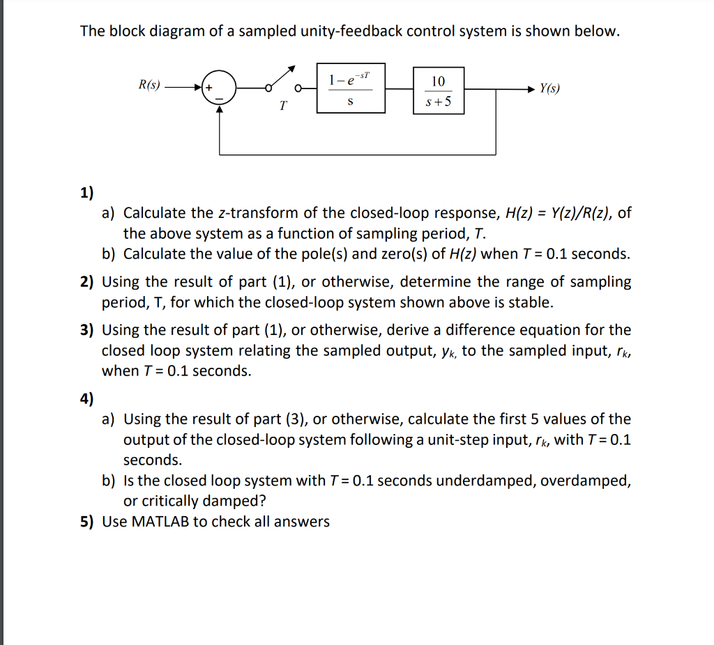 Solved The block diagram of a sampled unity-feedback control | Chegg.com