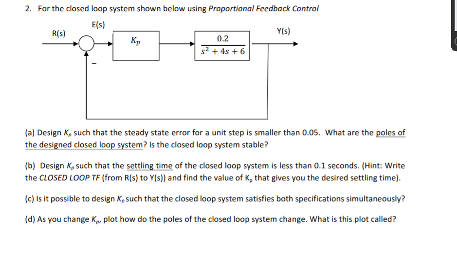 Solved 2. For the closed loop system shown below using | Chegg.com