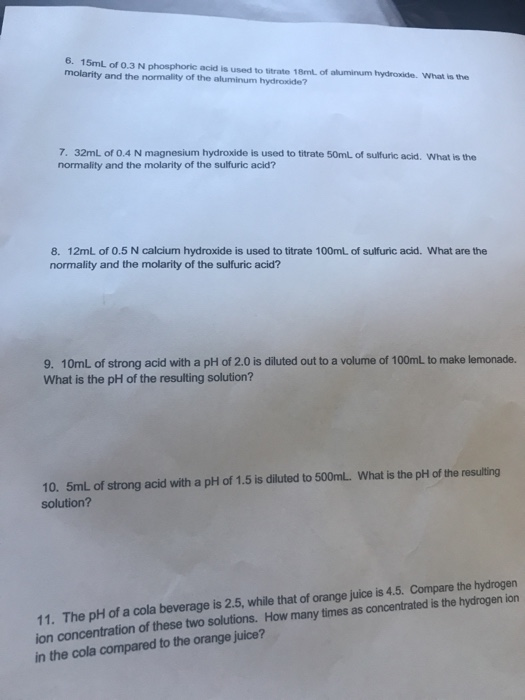Solved 1. Define normality. Give the normality for the | Chegg.com