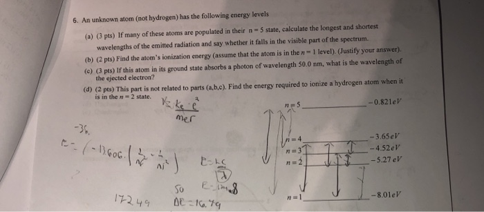 Solved 6. An unknown atom (not hydrogen) has the following | Chegg.com