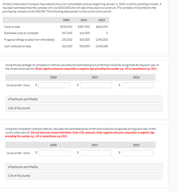 Solved Oriole Construction Company has entered into a | Chegg.com