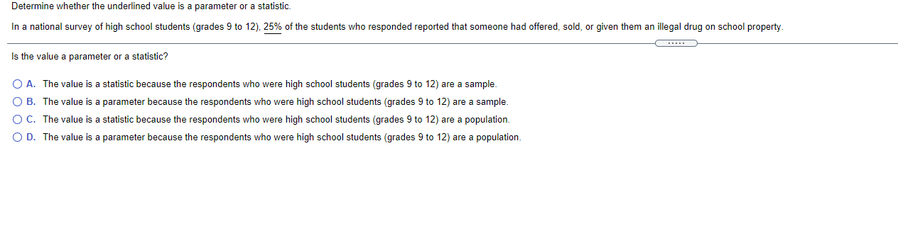 Solved Determine whether the underlined value is a parameter | Chegg.com